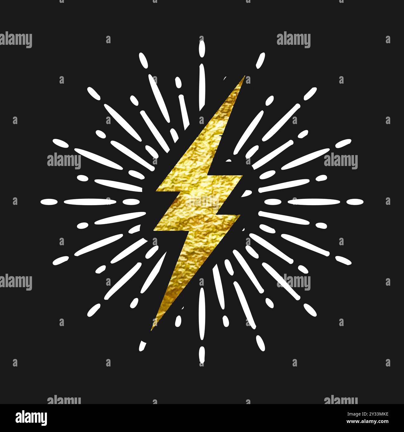 Vintage golden lightning bolt and sun rays. Gold foil texture ...
