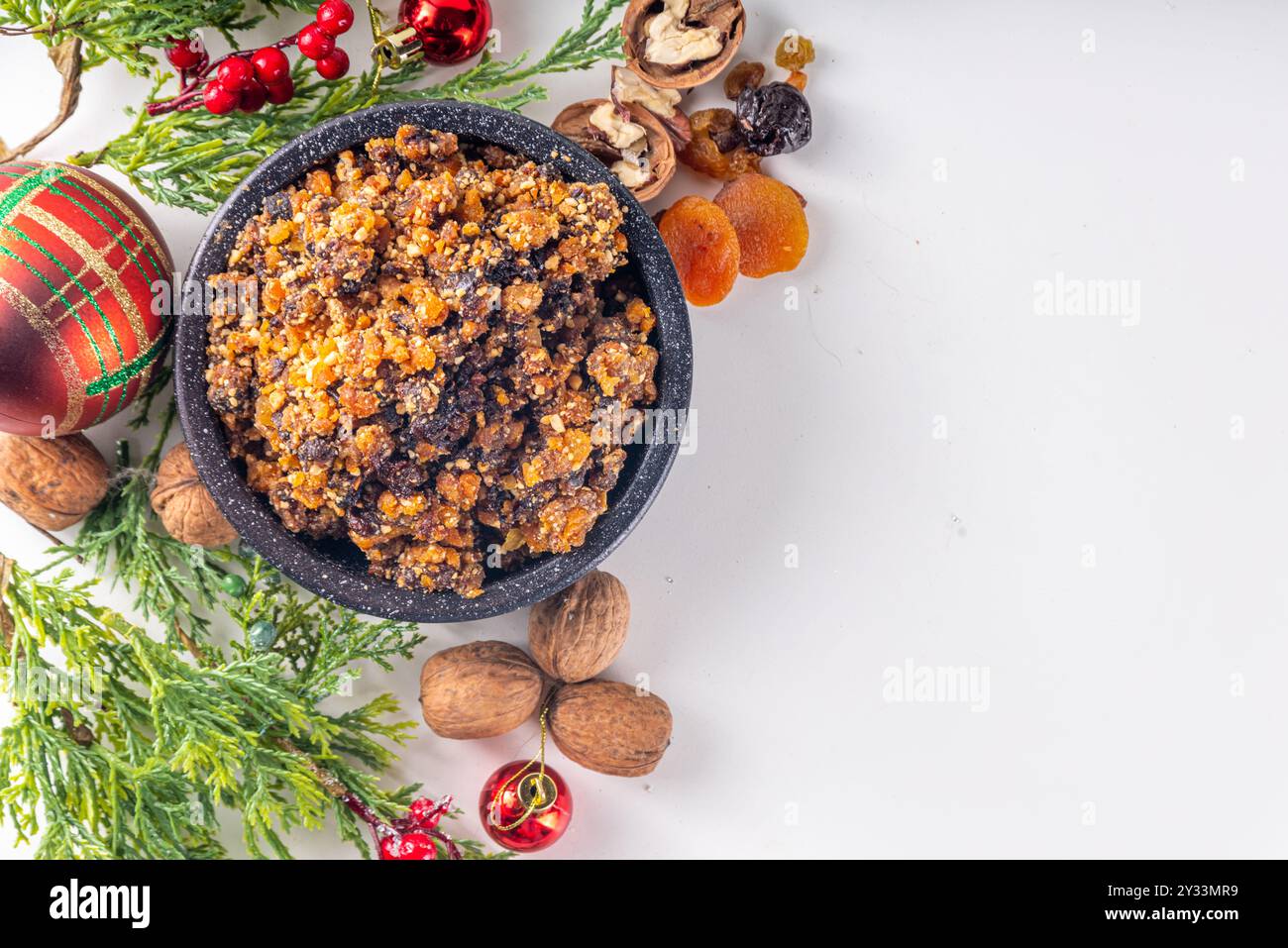 Homemade Christmas sweet mincemeat bowl, dried fruit mince meat for ...