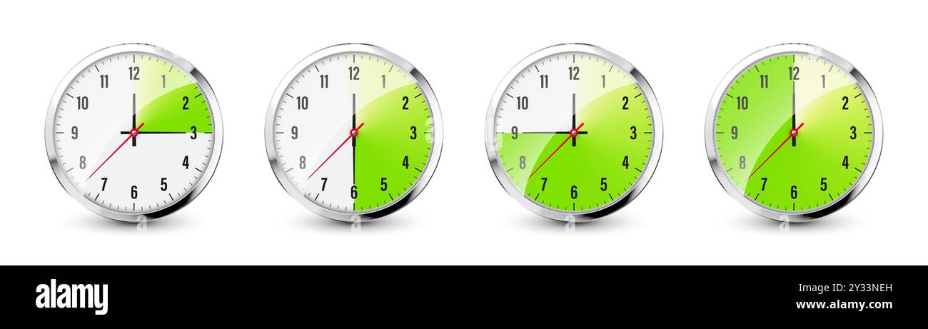 Wall clock, stopwatch icons. Shiny metal chronometer, time counter with ...