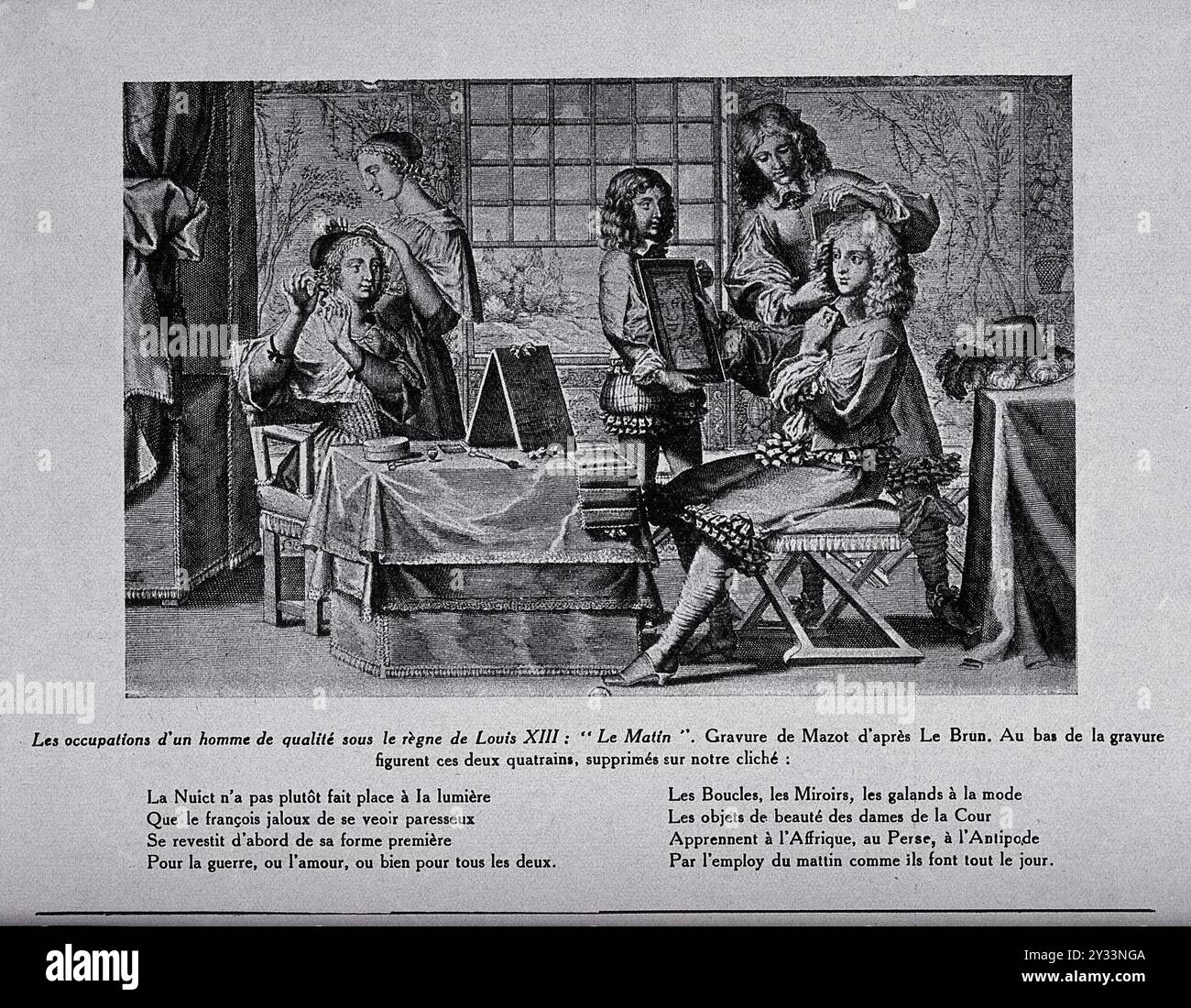 Wealthy young French men grooming during the reign of Louis XIII with ...