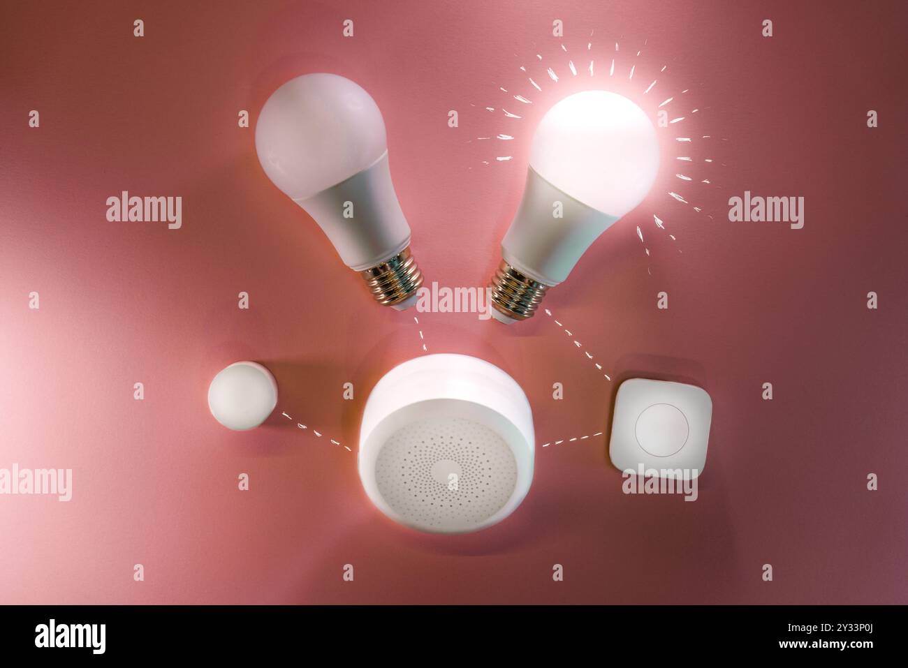 Smart home devices diagram. light bukb on. Home automation Stock Photo ...