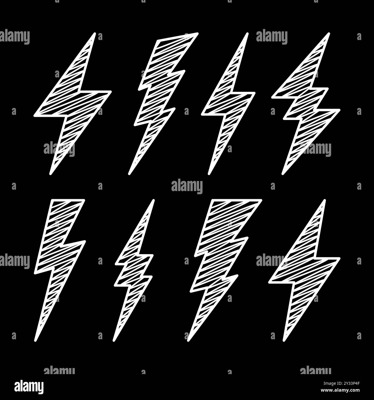 Hatched lightning bolt icons collection. Hand drawn flash symbol ...