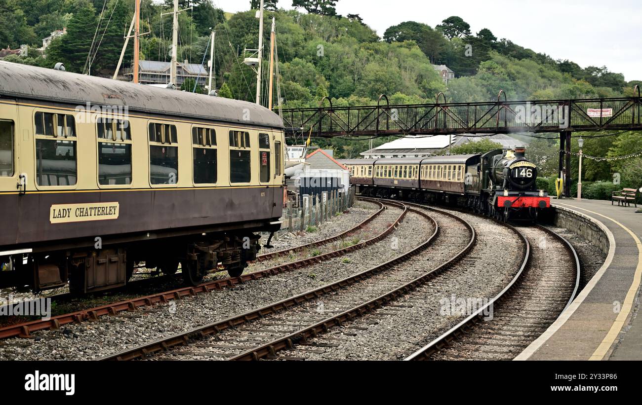 GWR Manor Class locomotive No 7827 Lydham Manor arriving at Kingswear ...