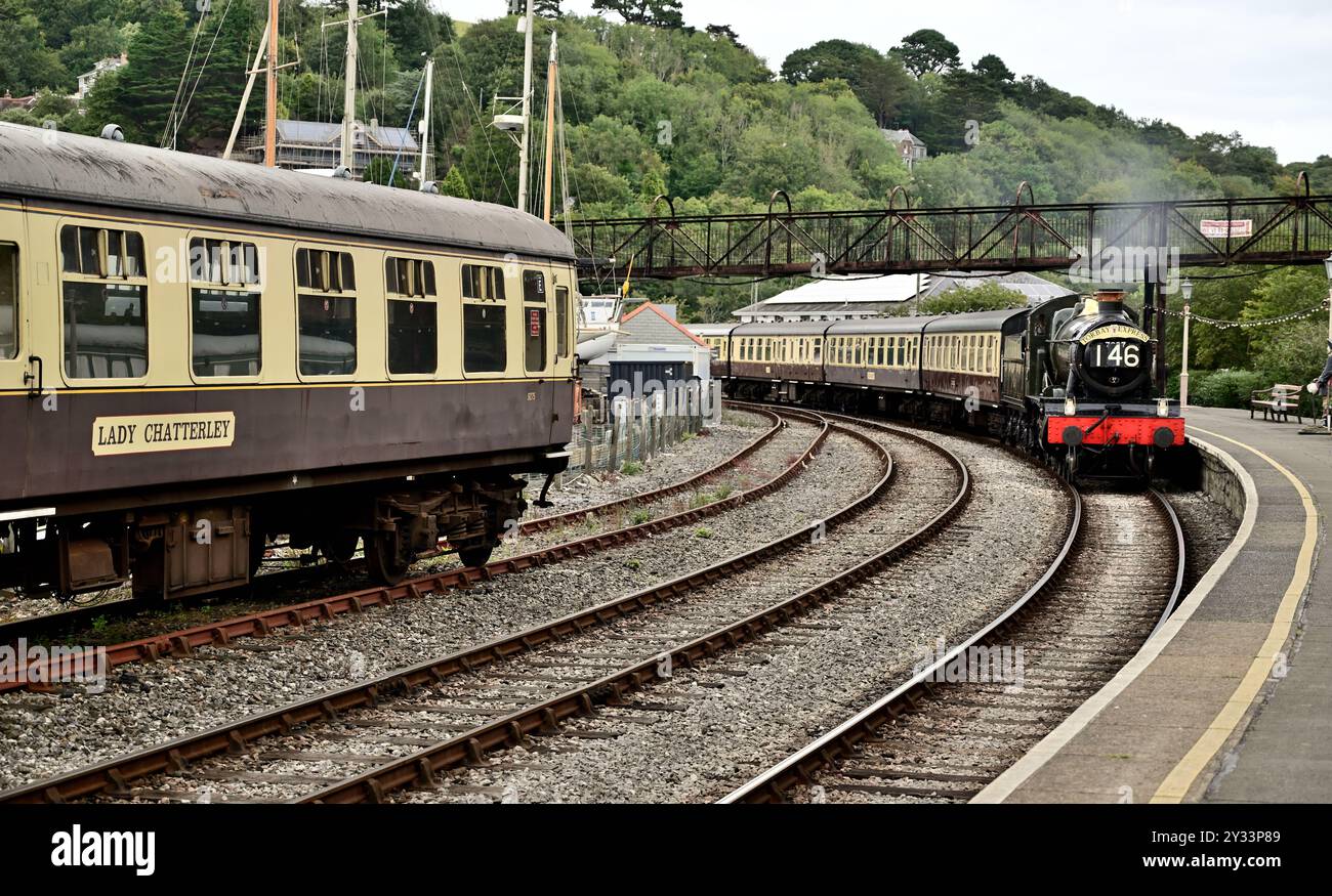 GWR Manor Class locomotive No 7827 Lydham Manor arriving at Kingswear ...