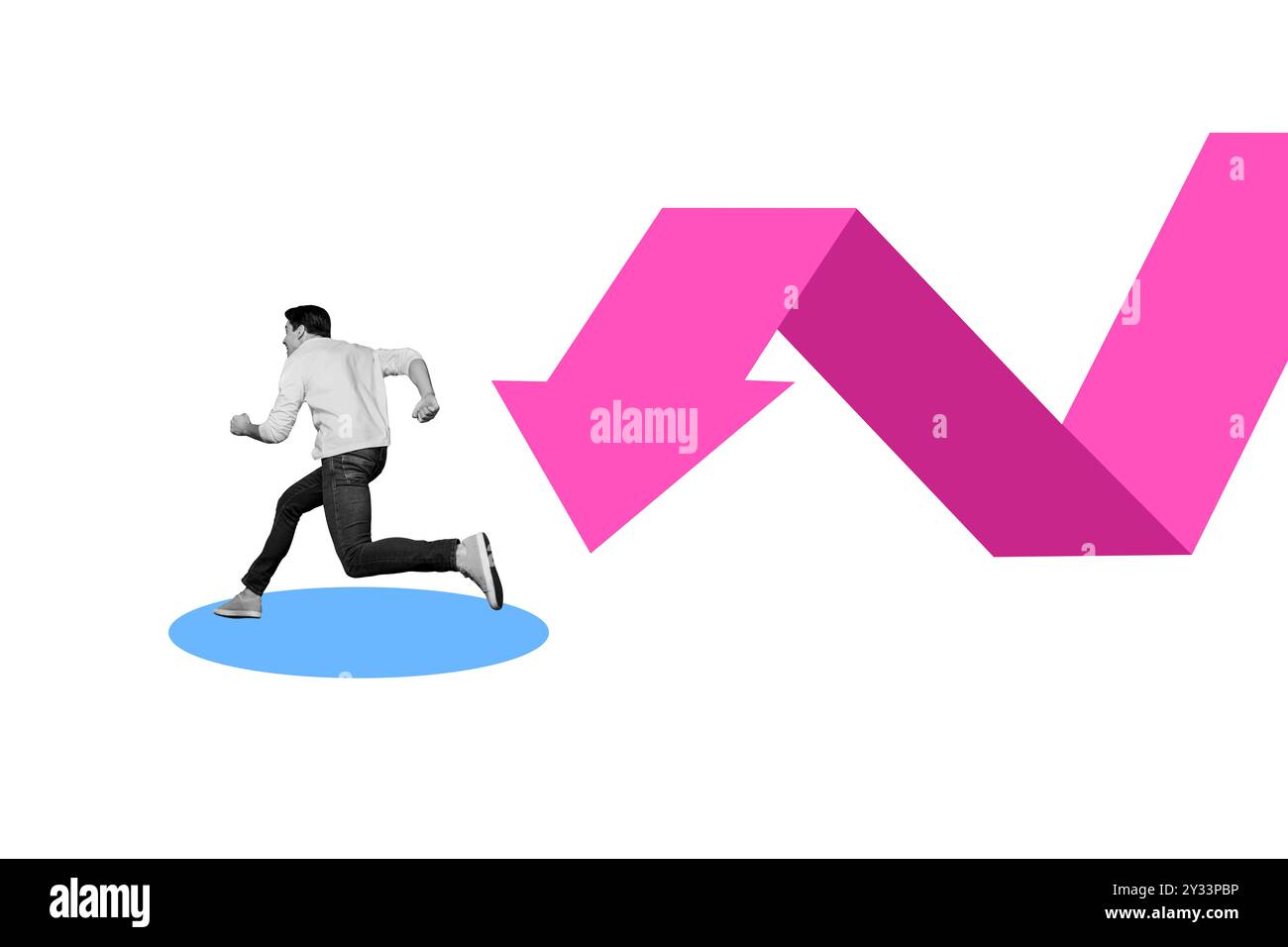 Vertical composite artwork collage image picture of mini guy run huge ...