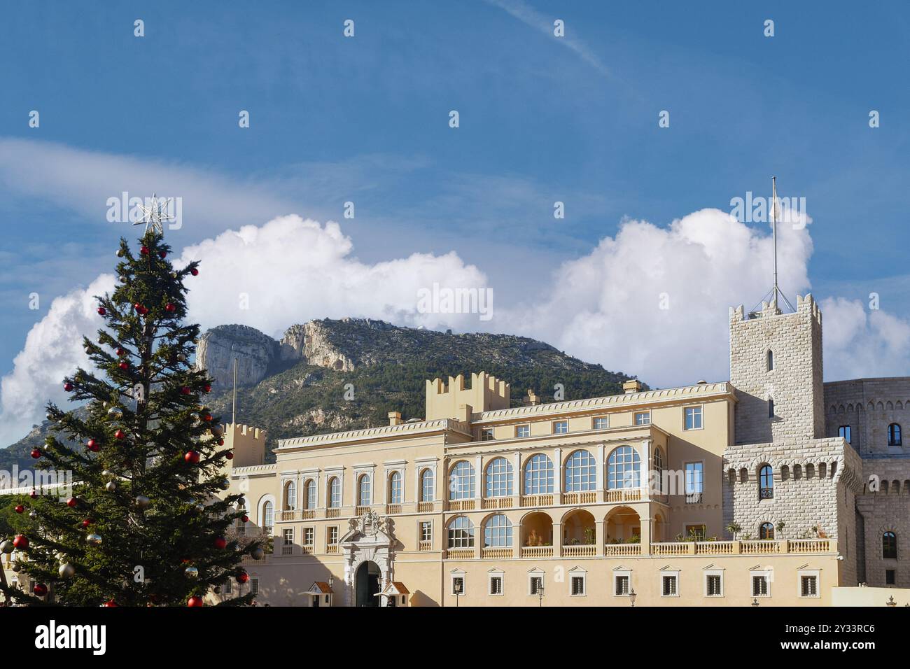 Christmas tree in front of the Prince's Palace, the official residence ...