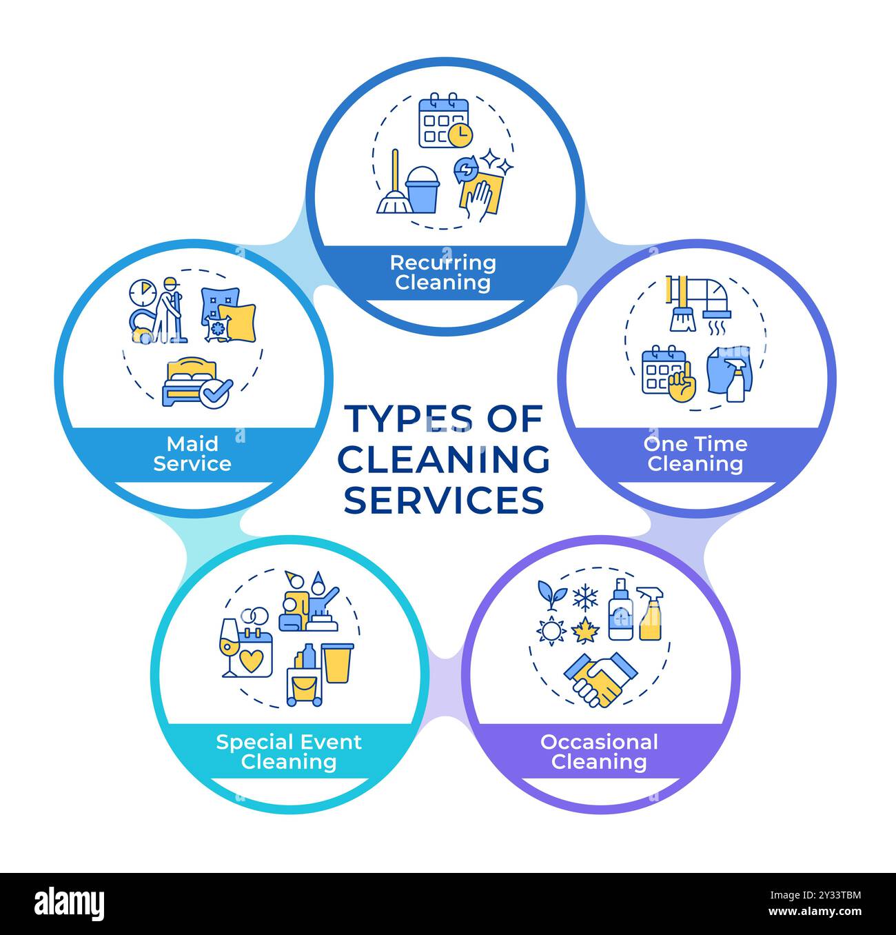 Professional cleaning services types infographic circles flowchart ...
