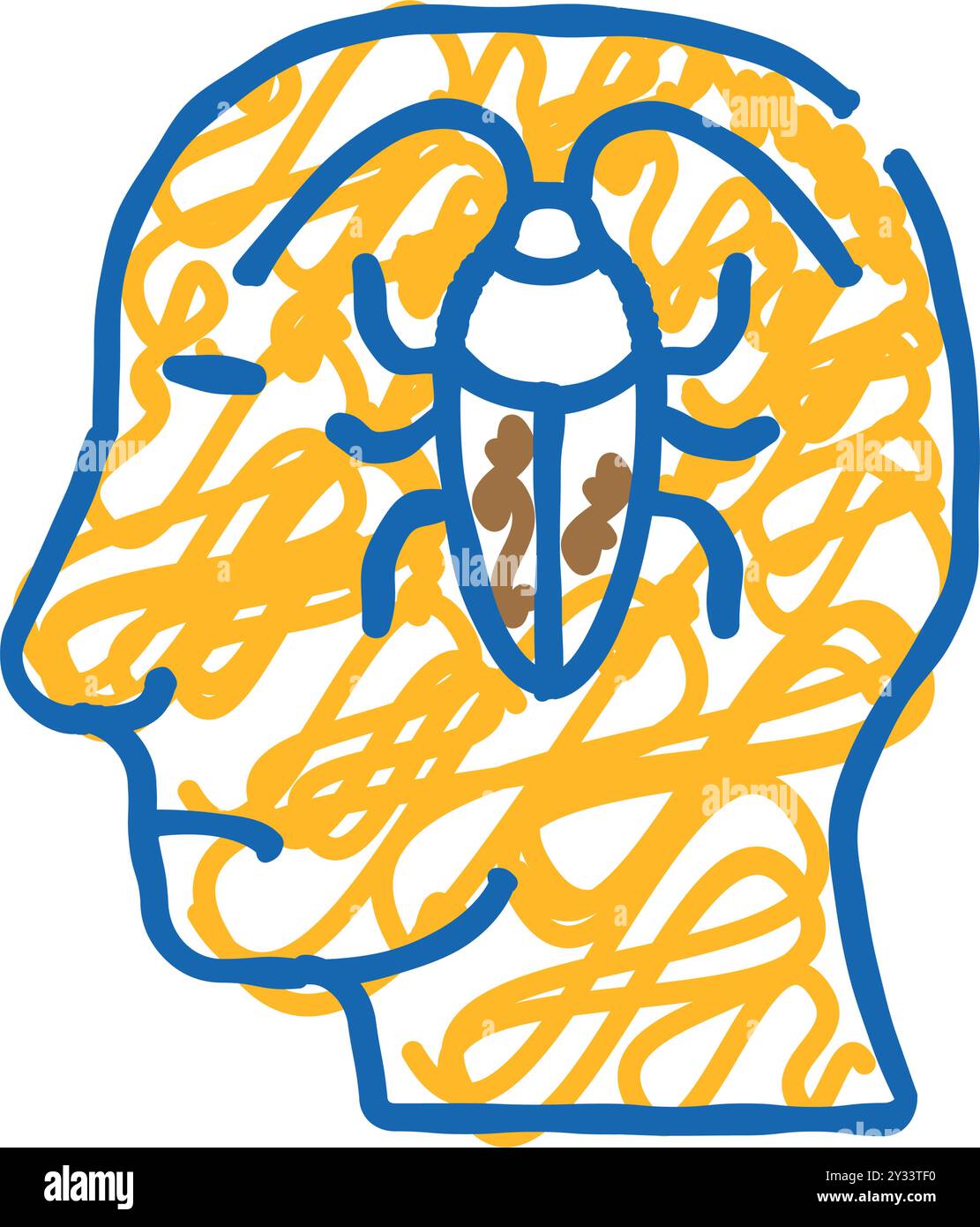 cockroaches in head, neurosis problem icon doodle illustration Stock ...