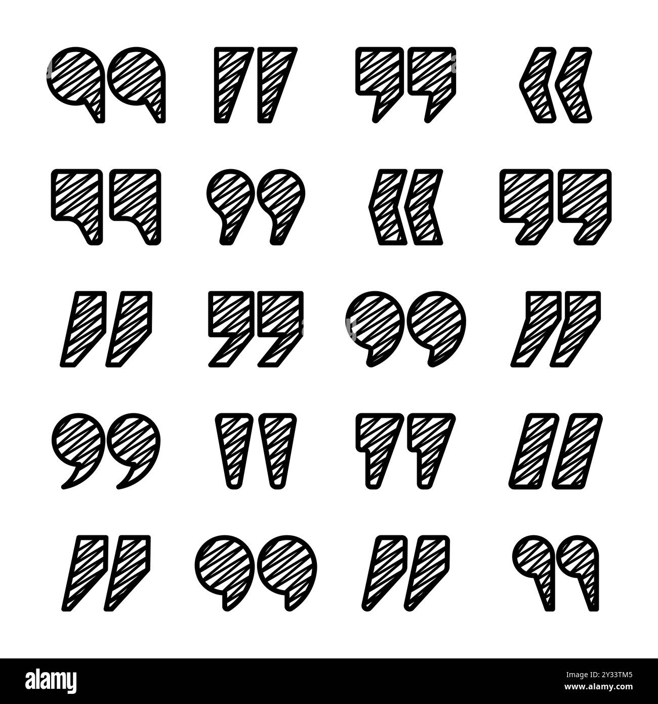 Hatched text quotation marks. Hand drawn quotes icon. Typographic ...