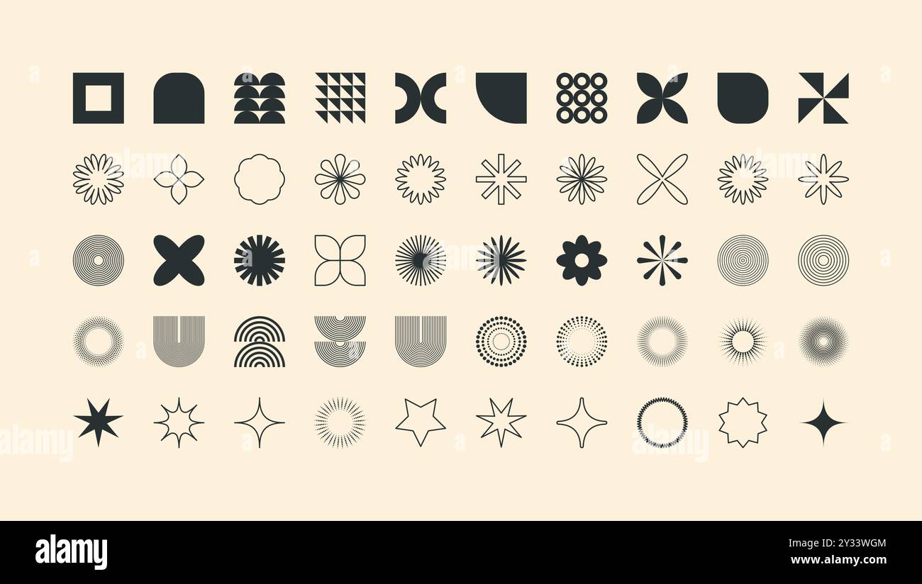Brutalist geometric shapes, modern symbols. Simple primitive elements ...