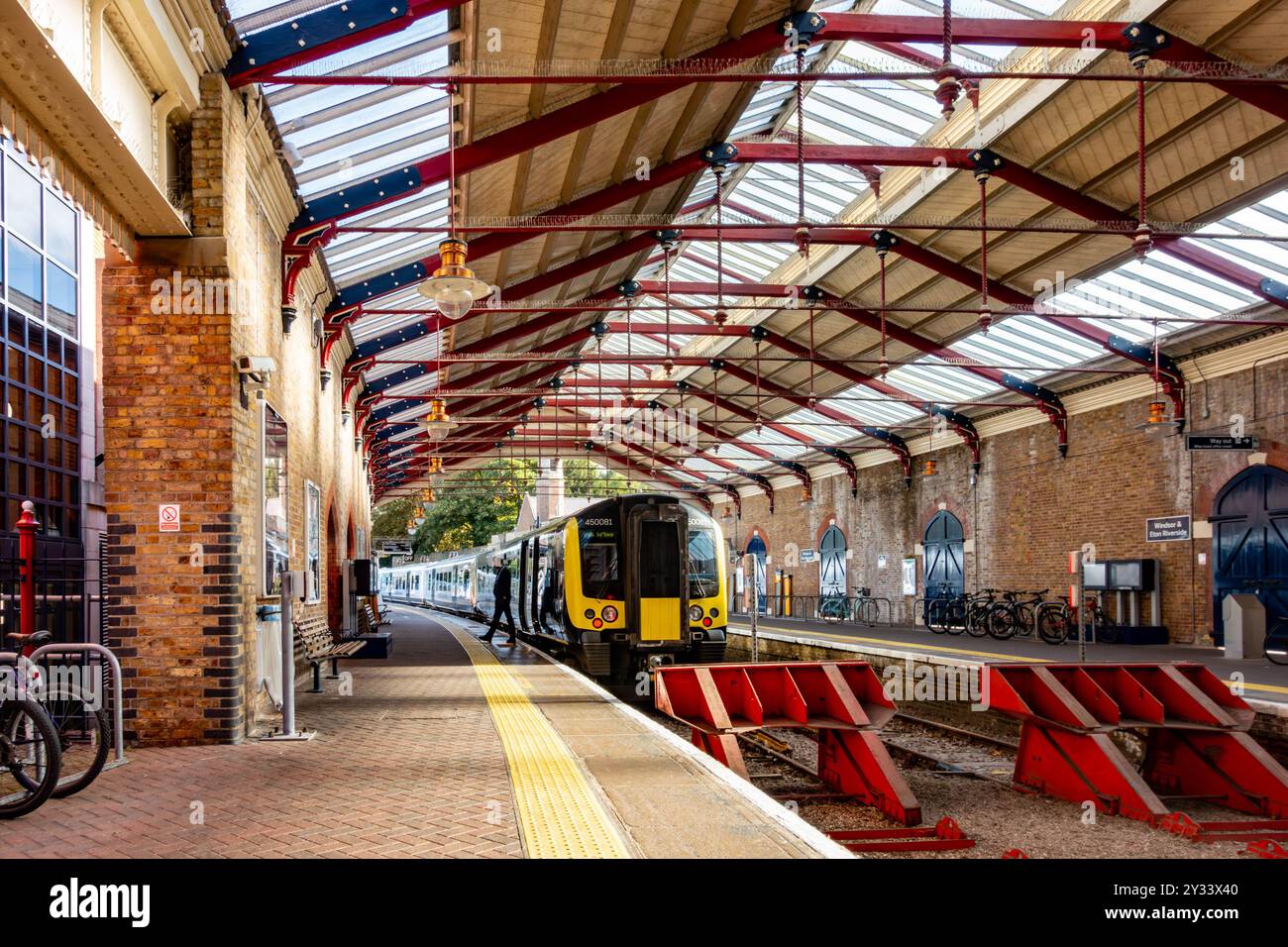 A South Western Railway train sits at the platform at Windsor and Eton ...