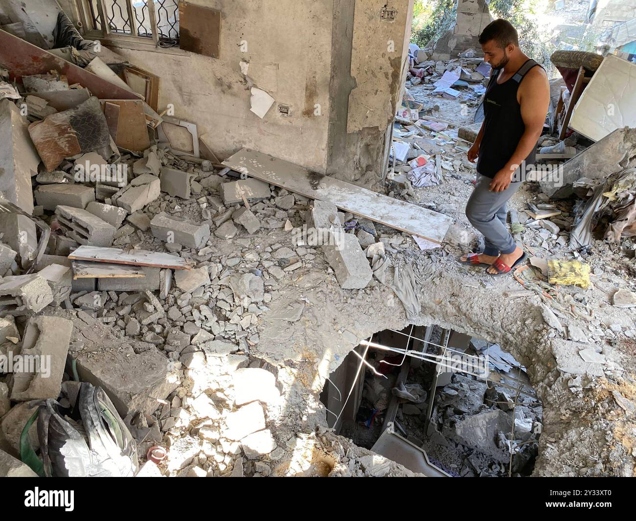 A view shows destruction of the Al-Dahduh apartment building, part of ...