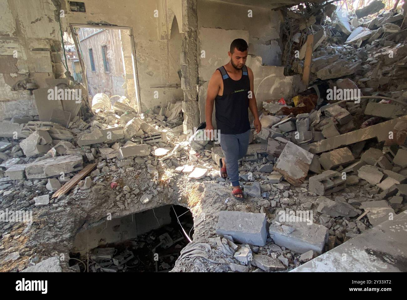 A view shows destruction of the Al-Dahduh apartment building, part of ...