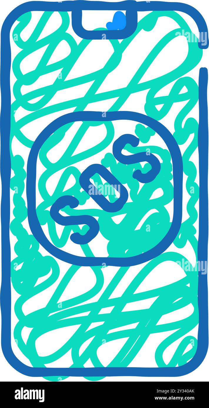 sos button on smartphone screen when neurosis icon doodle illustration ...