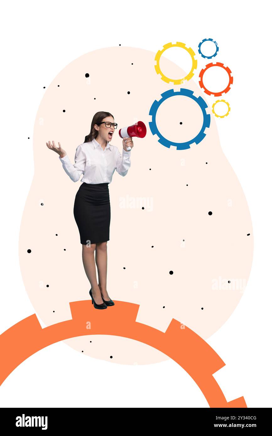 Artwork collage image of successful lady office workers screaming ...