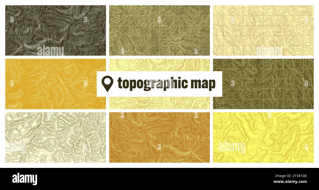 Colorful topographic map with contour lines. Geographic terrain grid ...