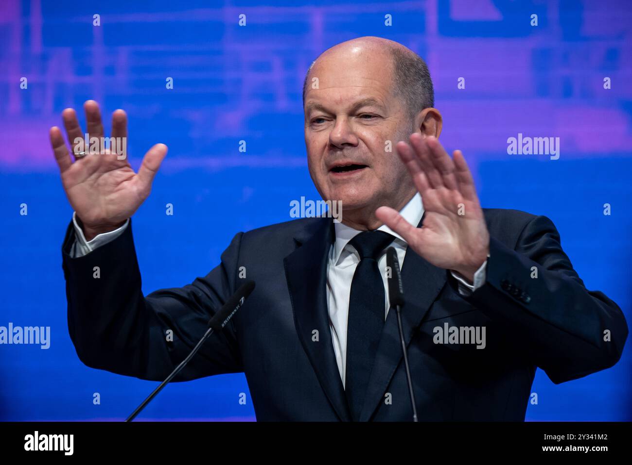 12 September 2024, Berlin: Federal Chancellor Olaf Scholz (SPD), speaks ...