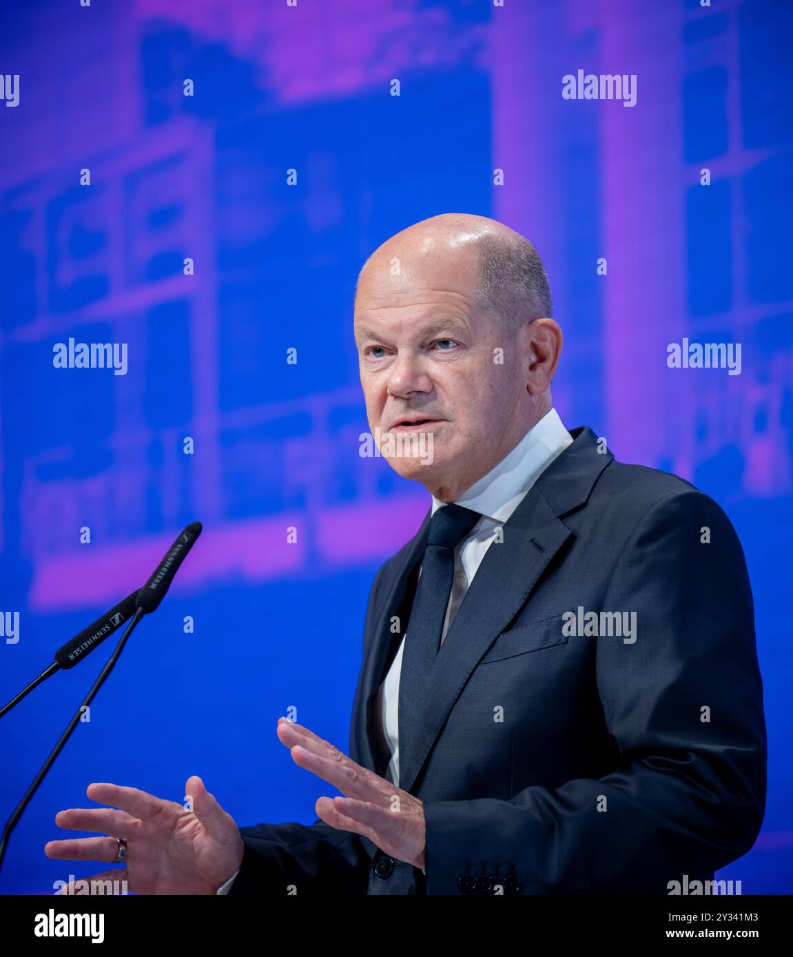 12 September 2024, Berlin: Federal Chancellor Olaf Scholz (SPD), speaks ...