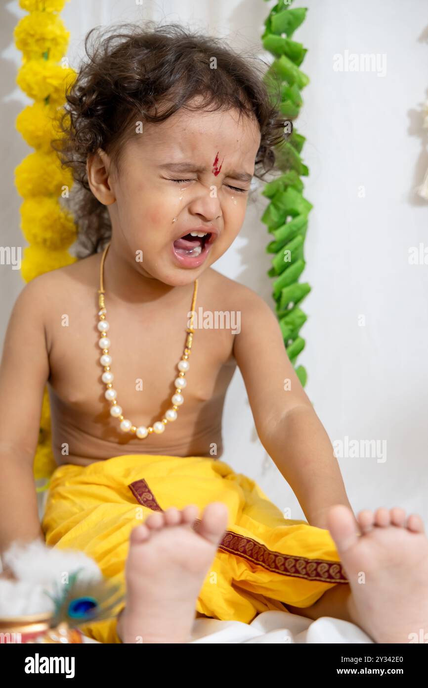 cute indian baby boy crying with tears drop at indoor Stock Photo - Alamy