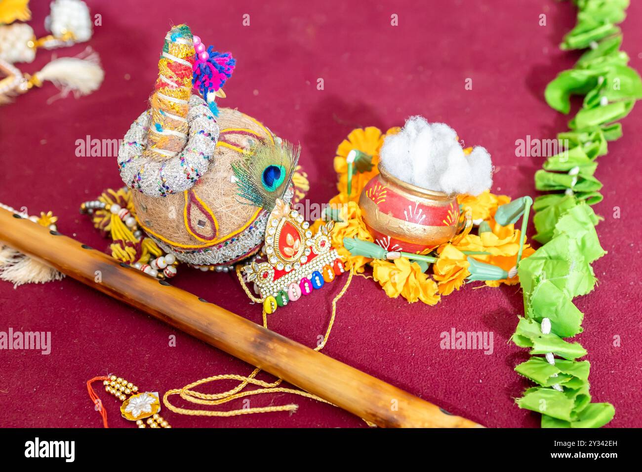 hindu god krishna holy peacock feather and flute indoor shot from ...