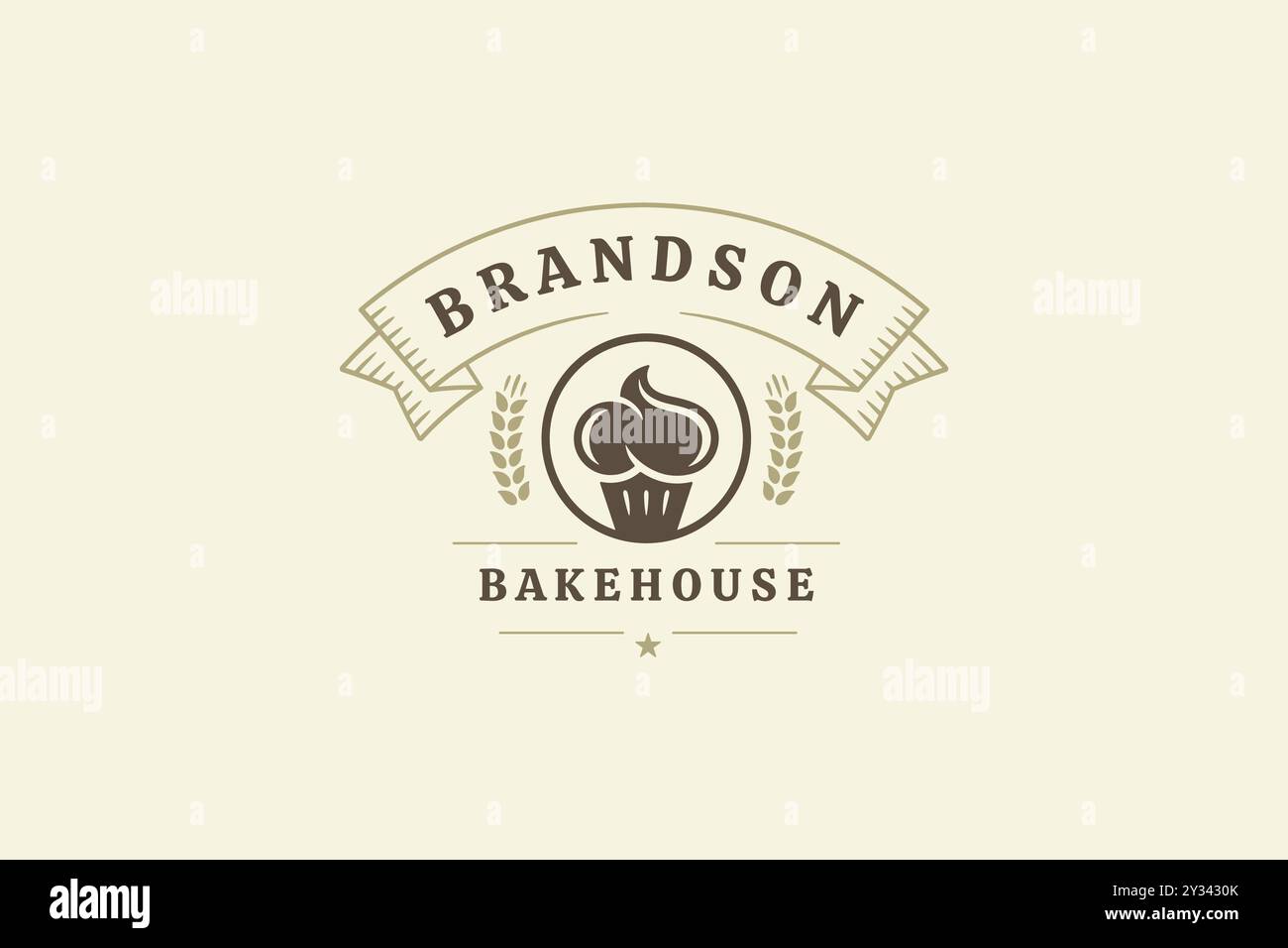 Bakehouse retro logo design template with creamy cupcake vector flat ...