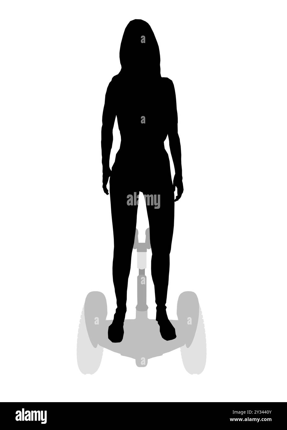 Silhouette of a girl standing on a segway made of black lines isolated ...