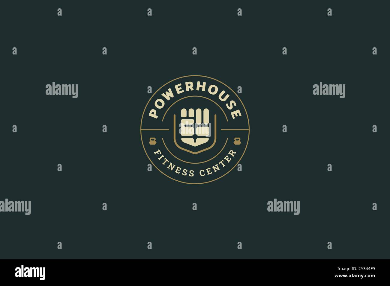 Abstract strong fist bodybuilding circle retro logo design template for ...