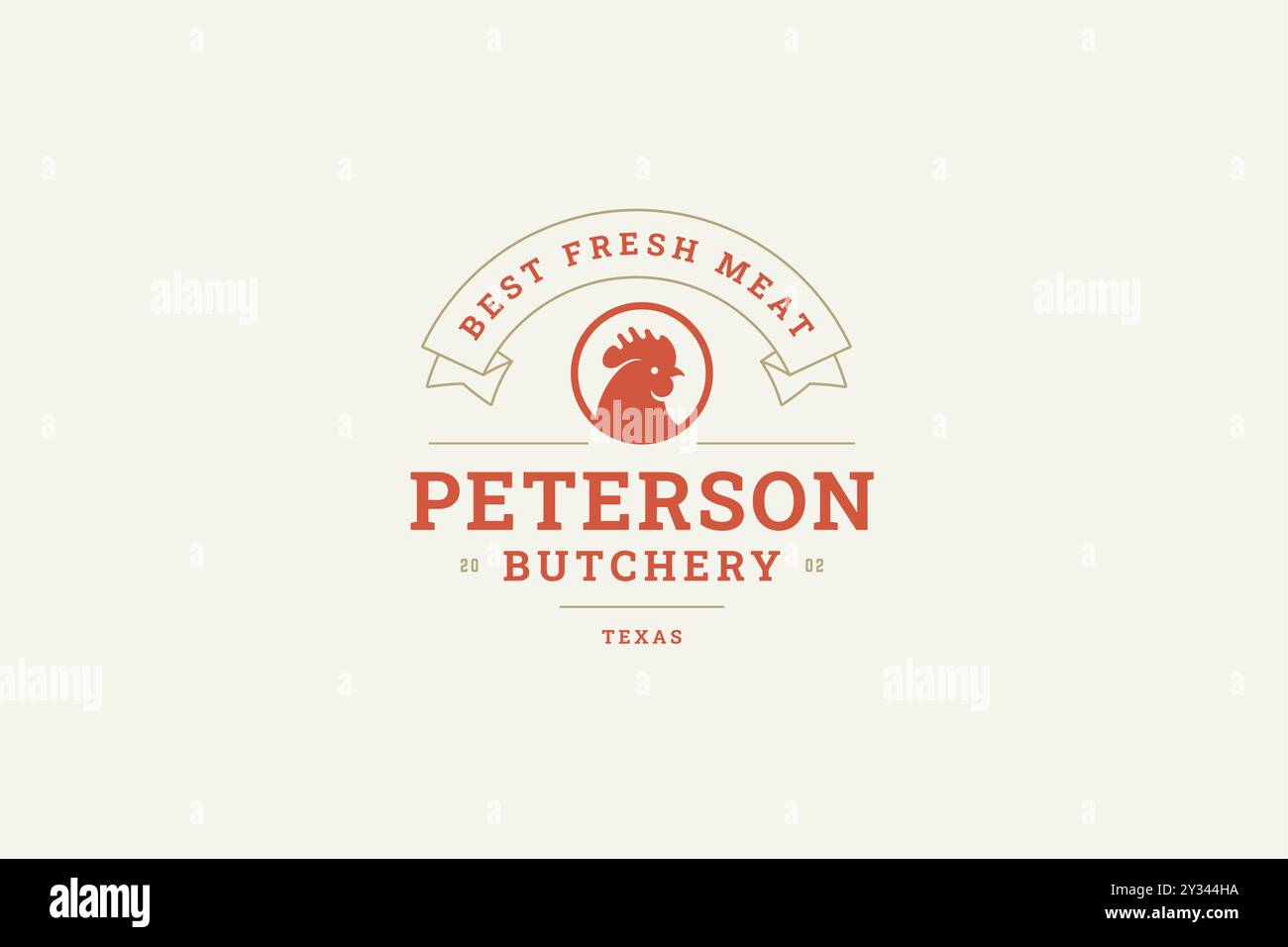 Fresh meat butcher shop market retro logo design template chicken head ...