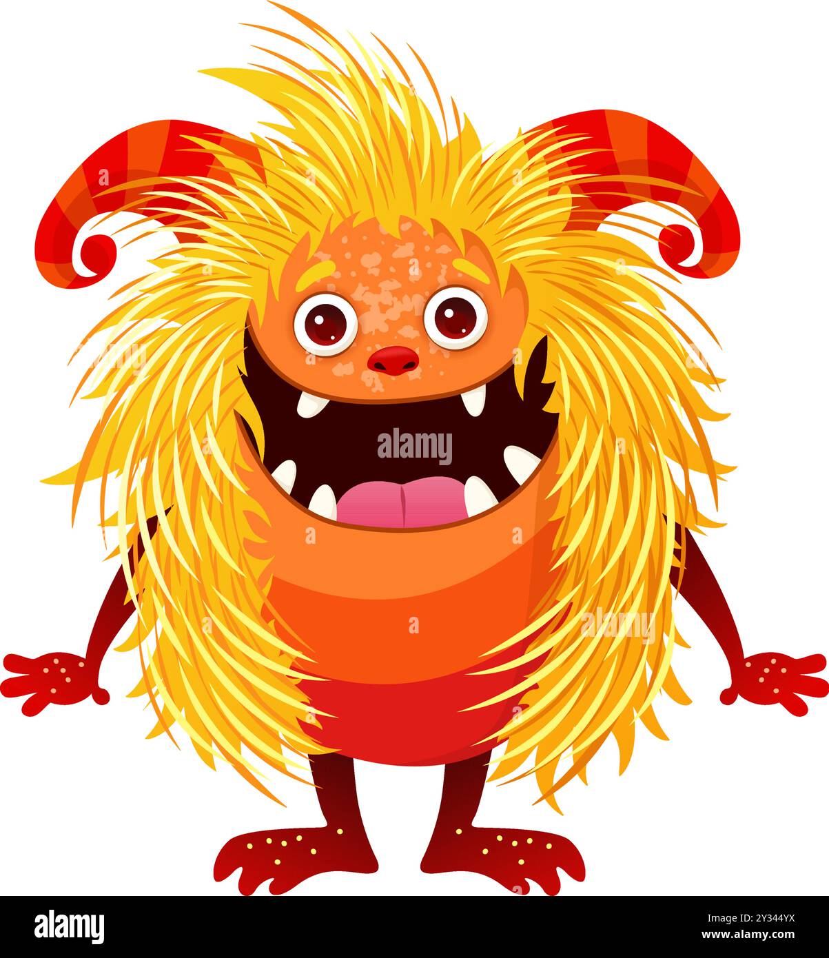 Cute cartoon fluffy monster with horns. Clip art Stock Vector Image ...