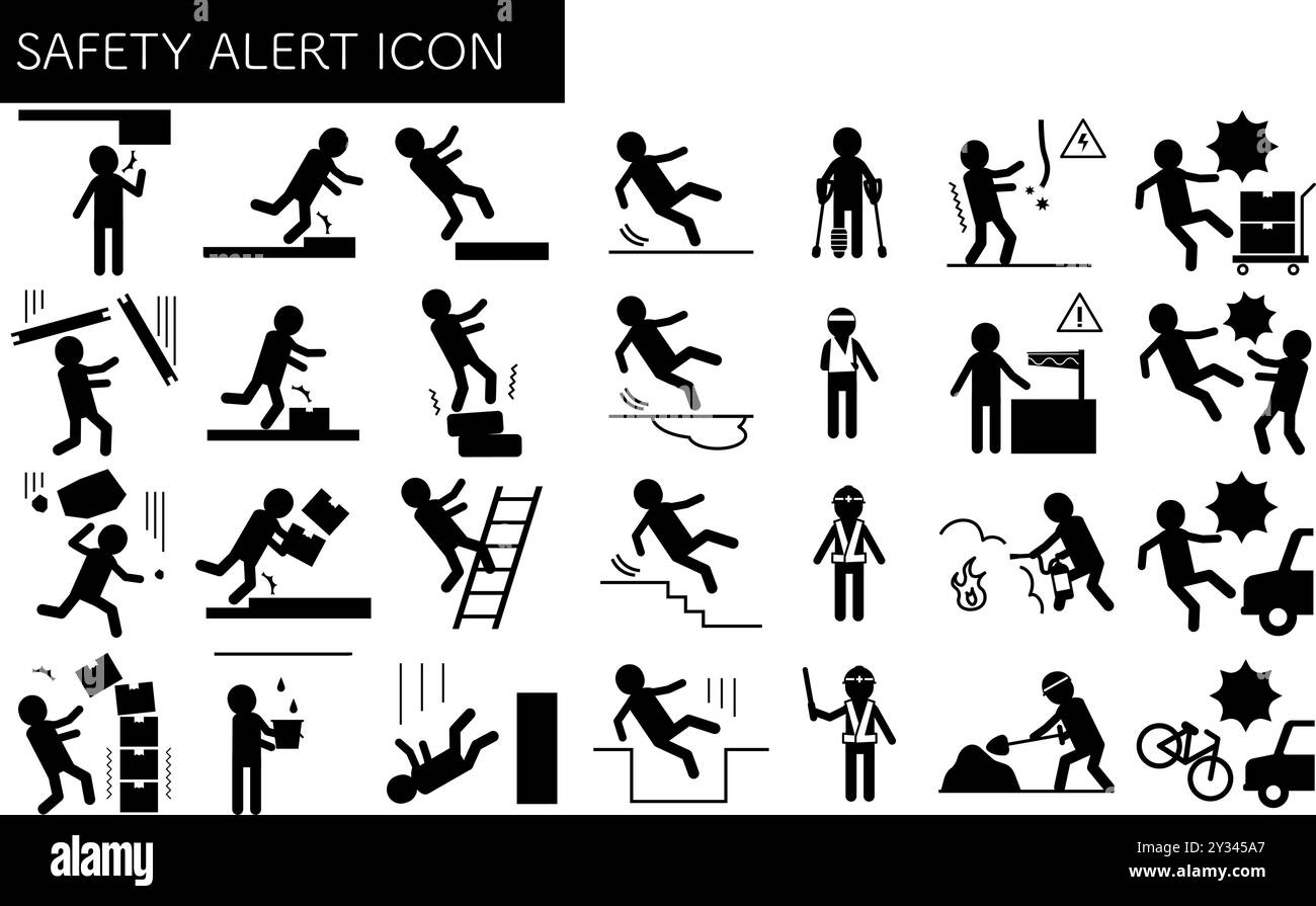Safety signs, pictogram icon set for danger and warning, Vector ...