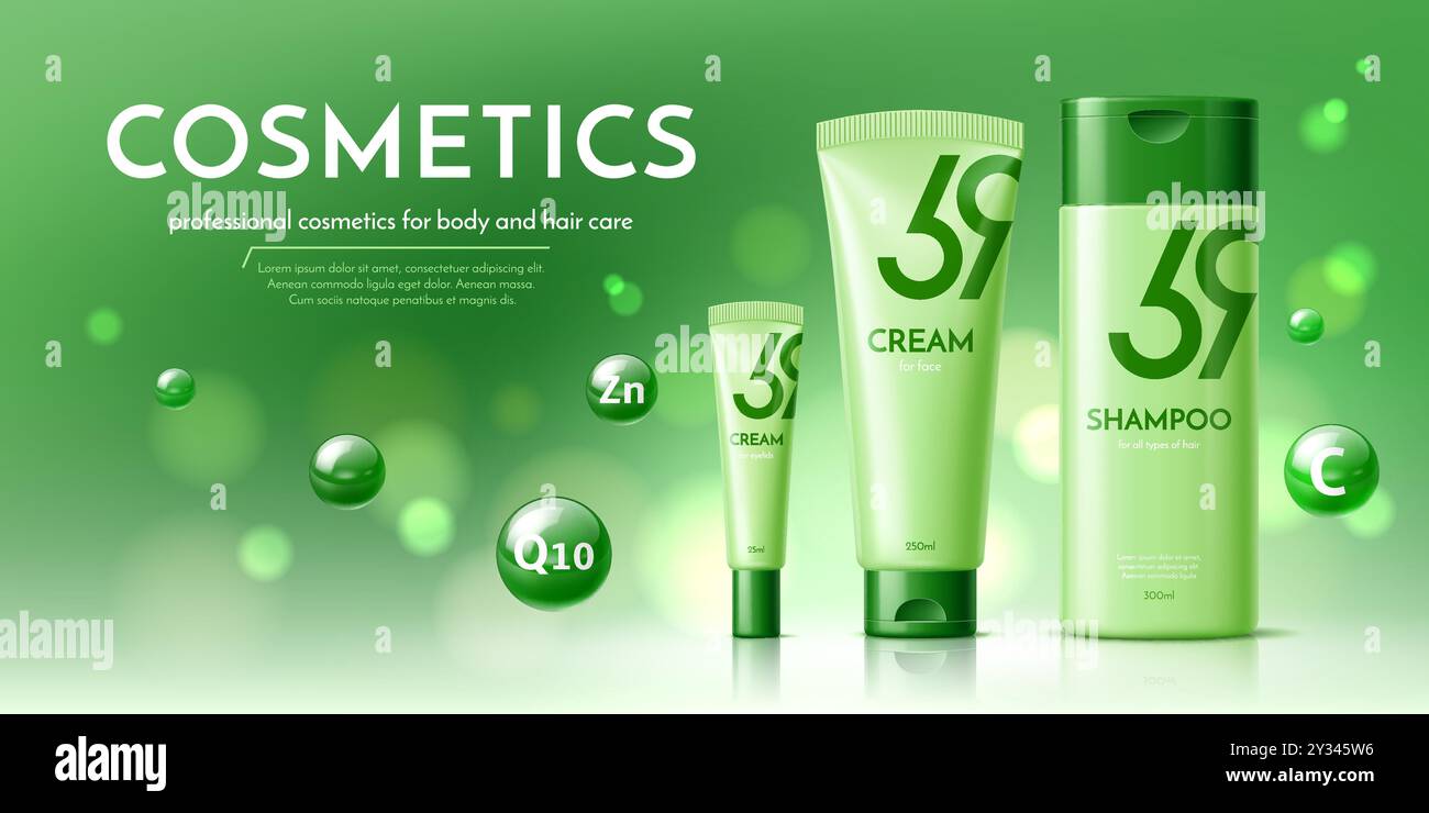 Cosmetic product templates. Shampoo bottle and cream tube package ...