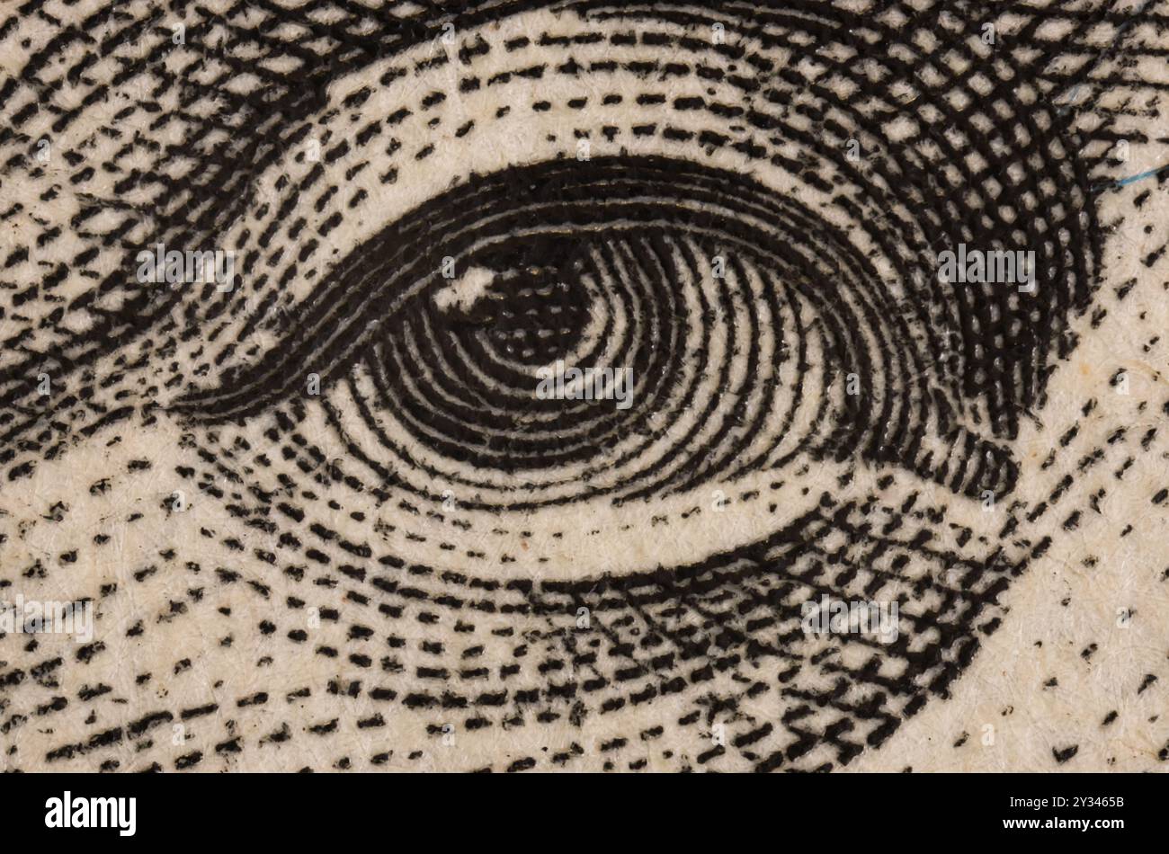 Benjamin Franklin's eye, detail from a portrait of a 100 dollar bill ...