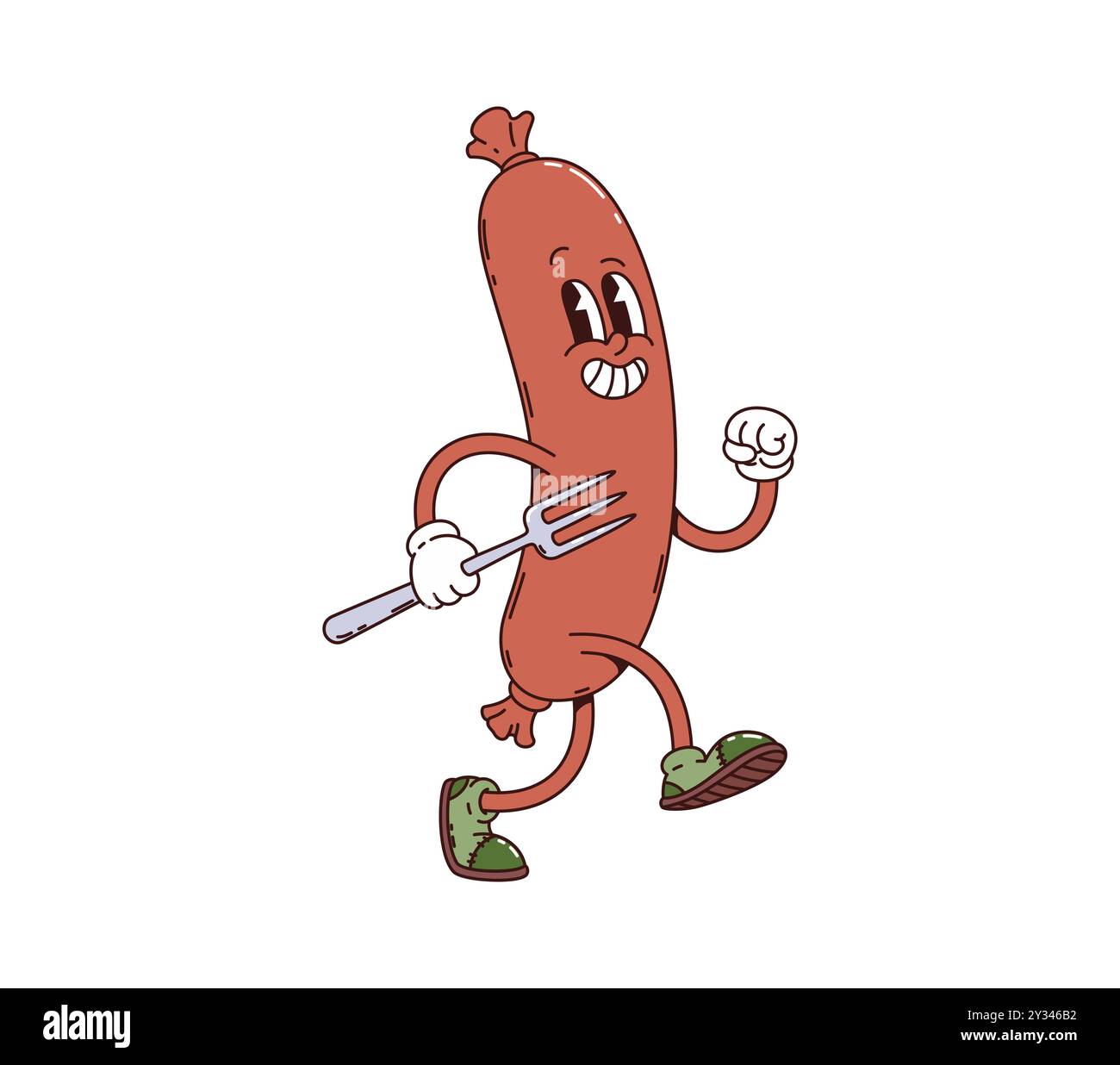 Sausage retro groovy breakfast character. Isolated cartoon vector ...