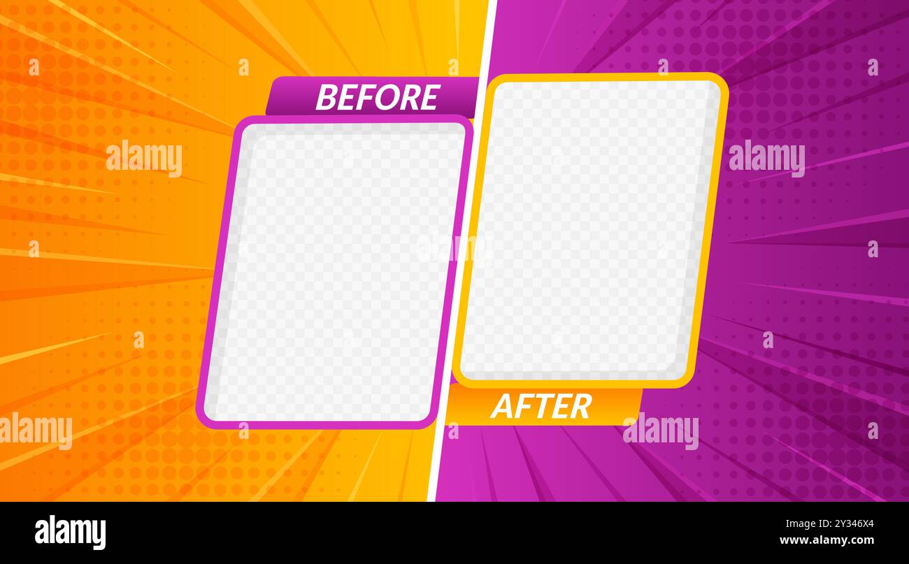 Before after template. Vibrant borders or photo frames for comparison ...