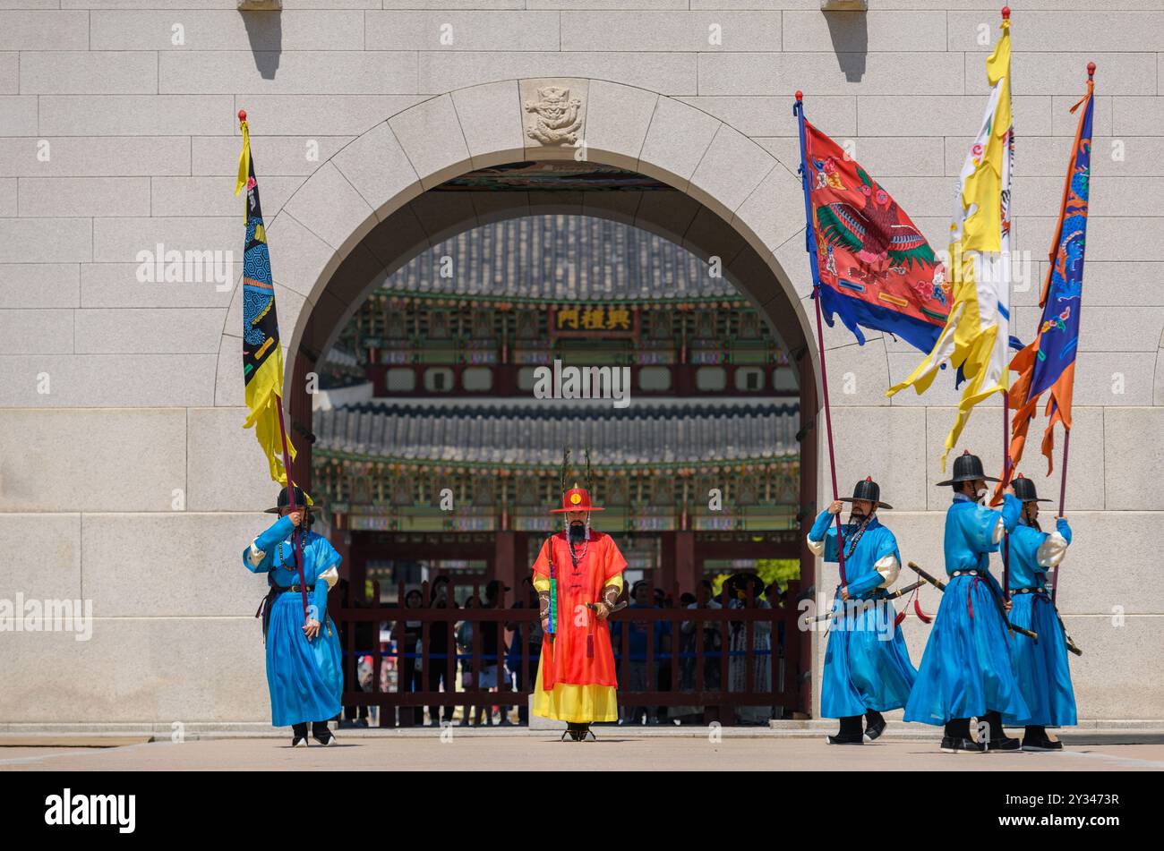 Guardians dressed in traditional Joseon Dynasty clothing guard ...