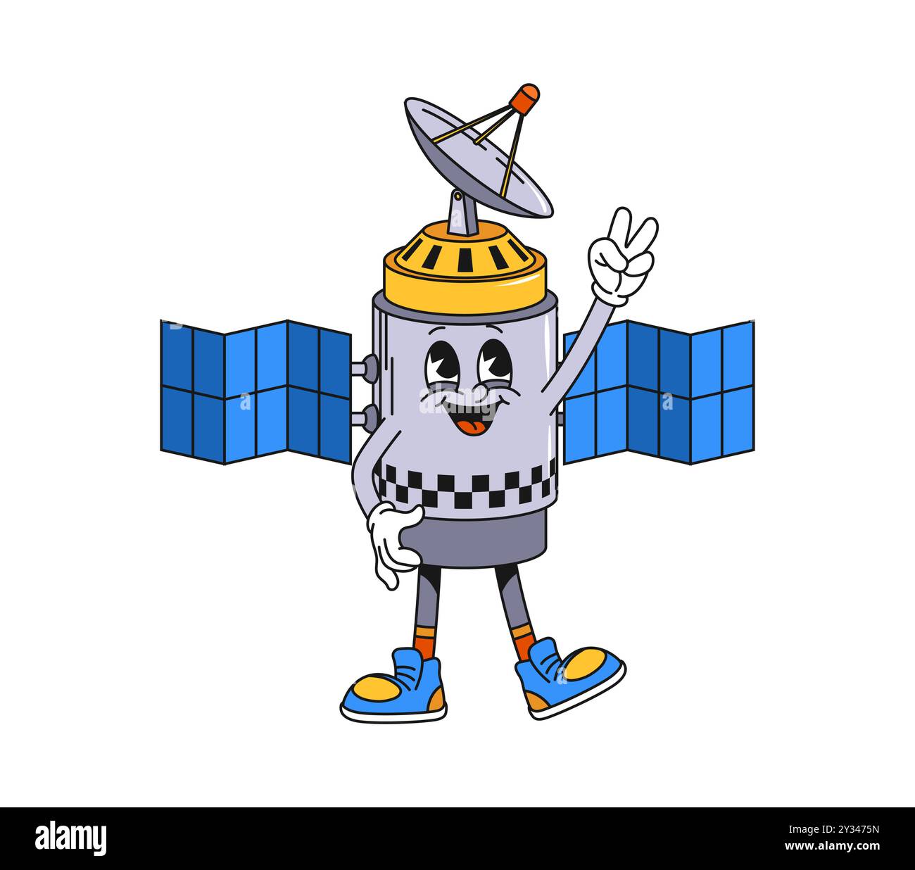 Groovy retro cartoon character or space station with funky face, vector ...