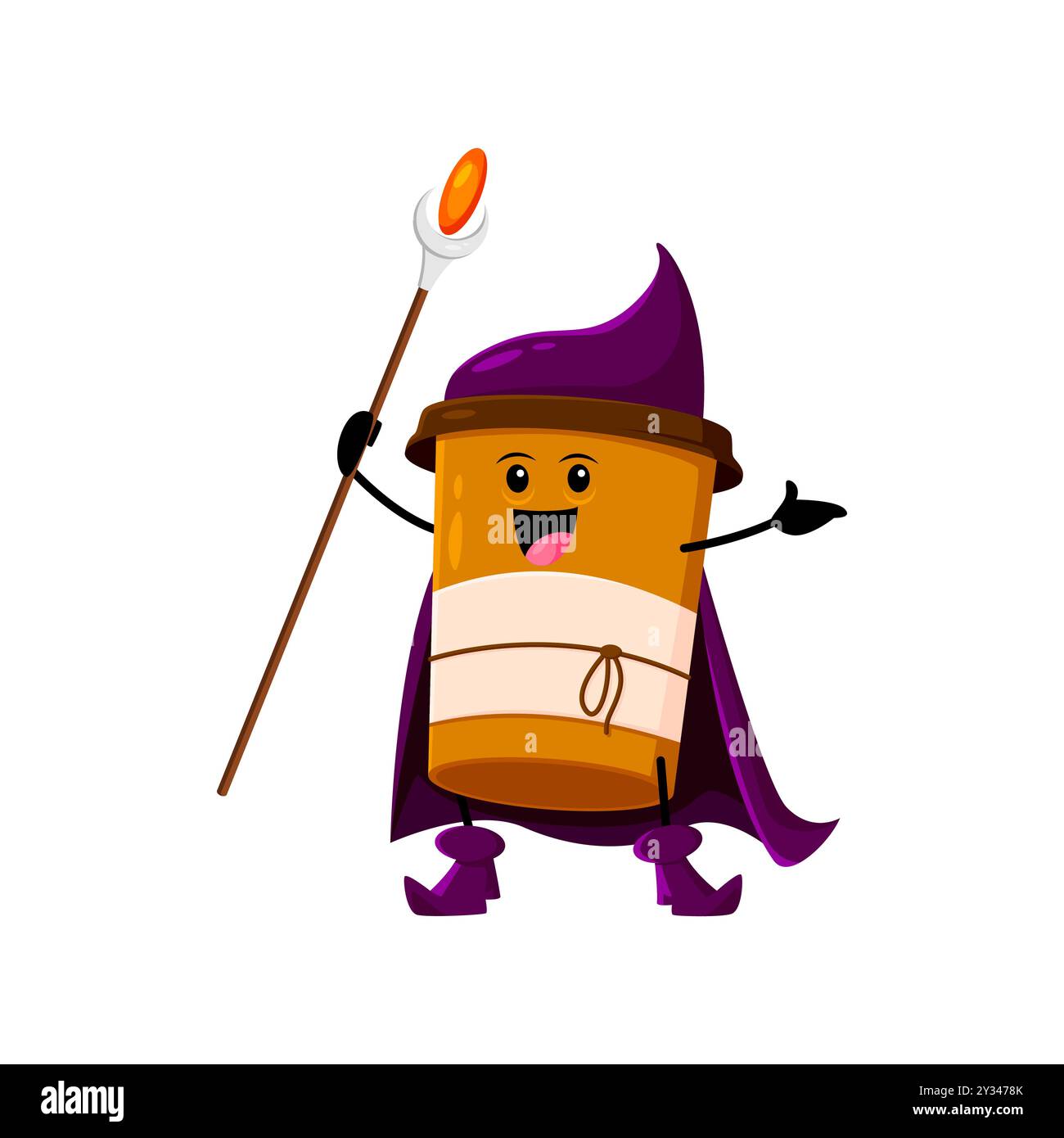 Cartoon Halloween coffee cup fast food mage, wizard and witch character ...