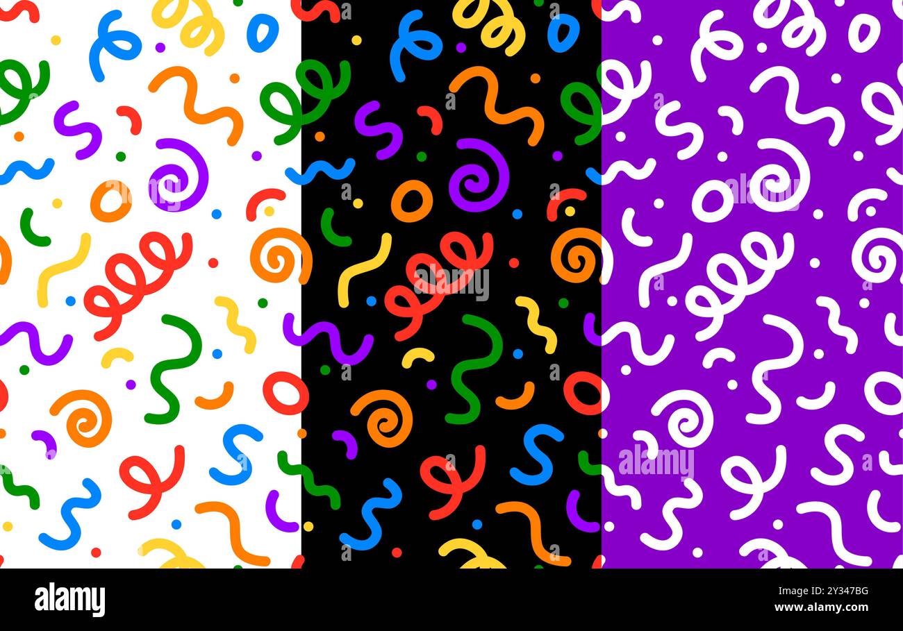 Squiggle line pattern of abstract doodle and scribble color shapes ...
