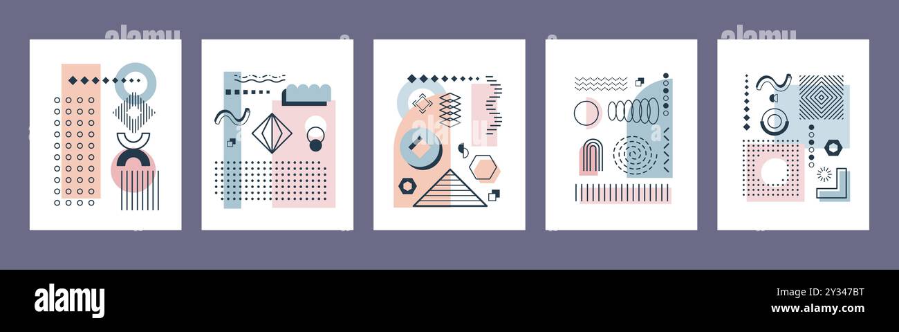 Abstract geometric Memphis posters with graphic shapes and elements ...