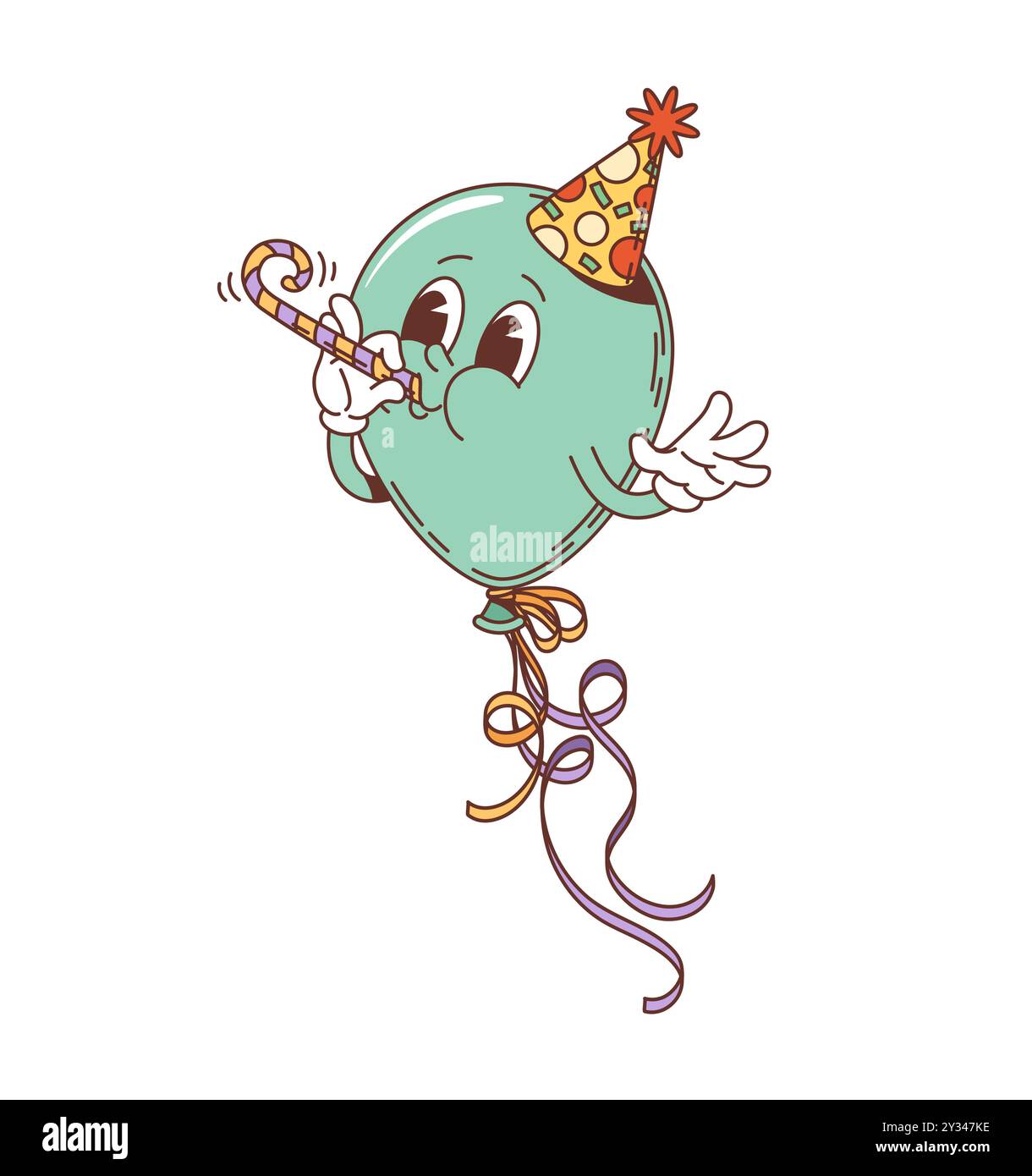 Retro groovy holiday air balloon character. Isolated cartoon vector ...