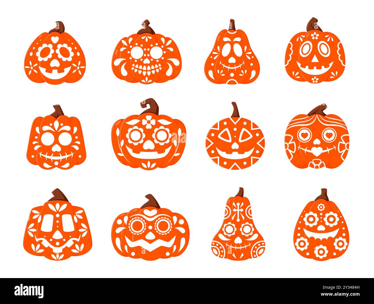 Mexican pumpkins, dia de los muertos characters with sugar skull ...