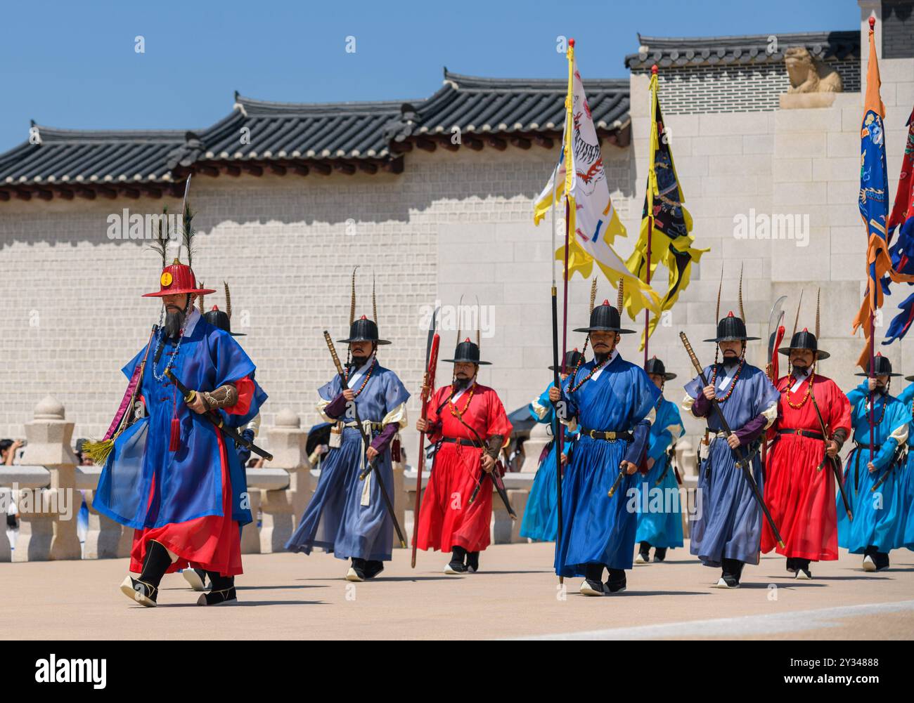 Guardians dressed in traditional Joseon Dynasty clothing guard ...