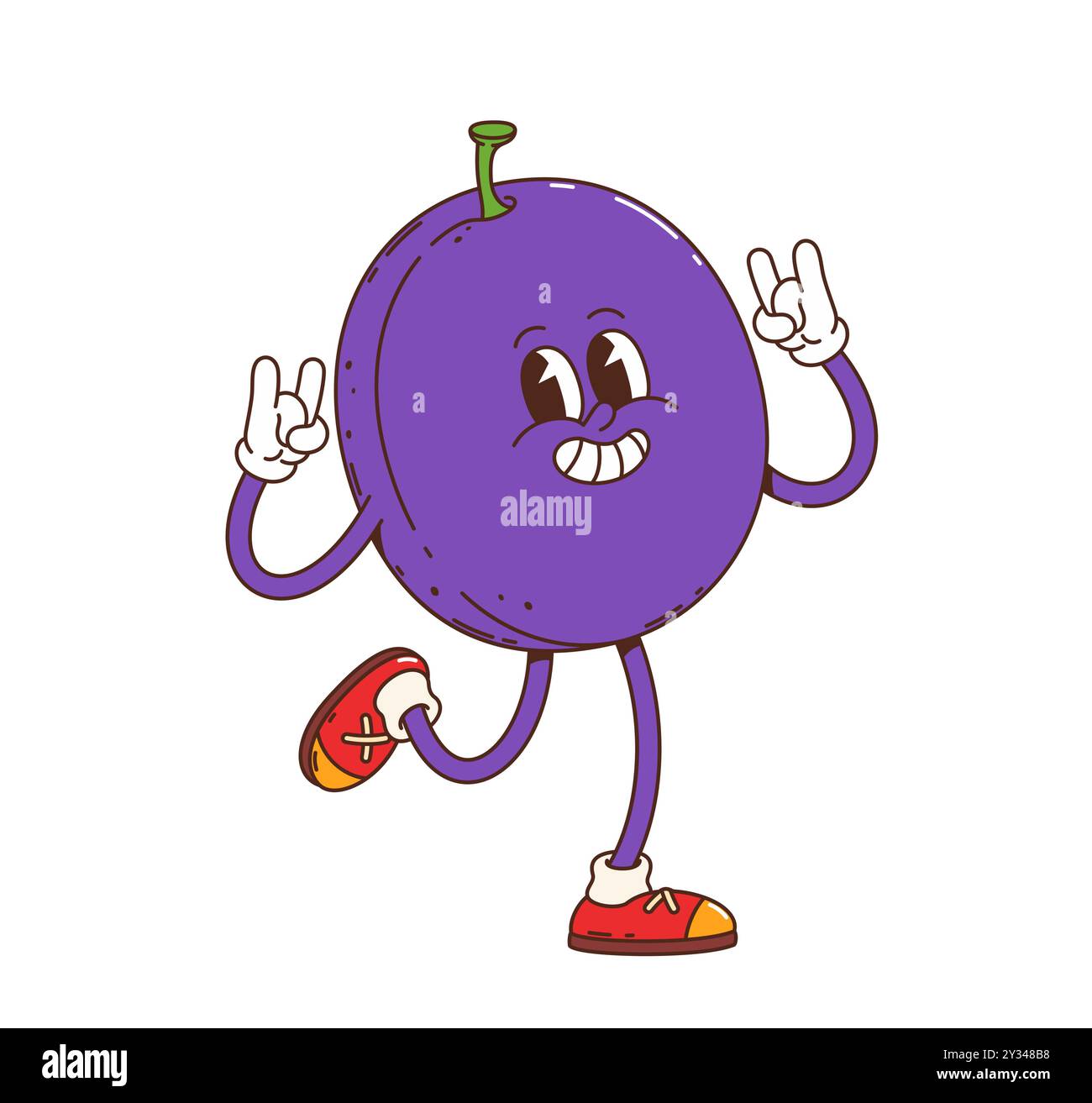 Cartoon groovy plum fruit character. Isolated vector ripe fruity ...