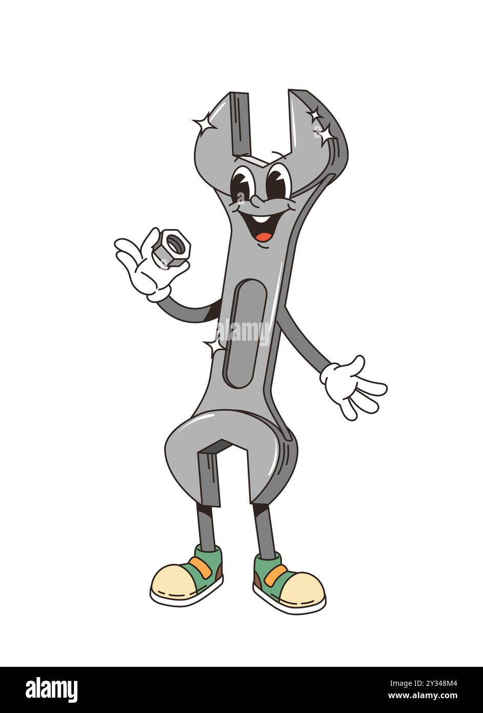 Retro groovy wrench tool character. Isolated cartoon vector friendly ...