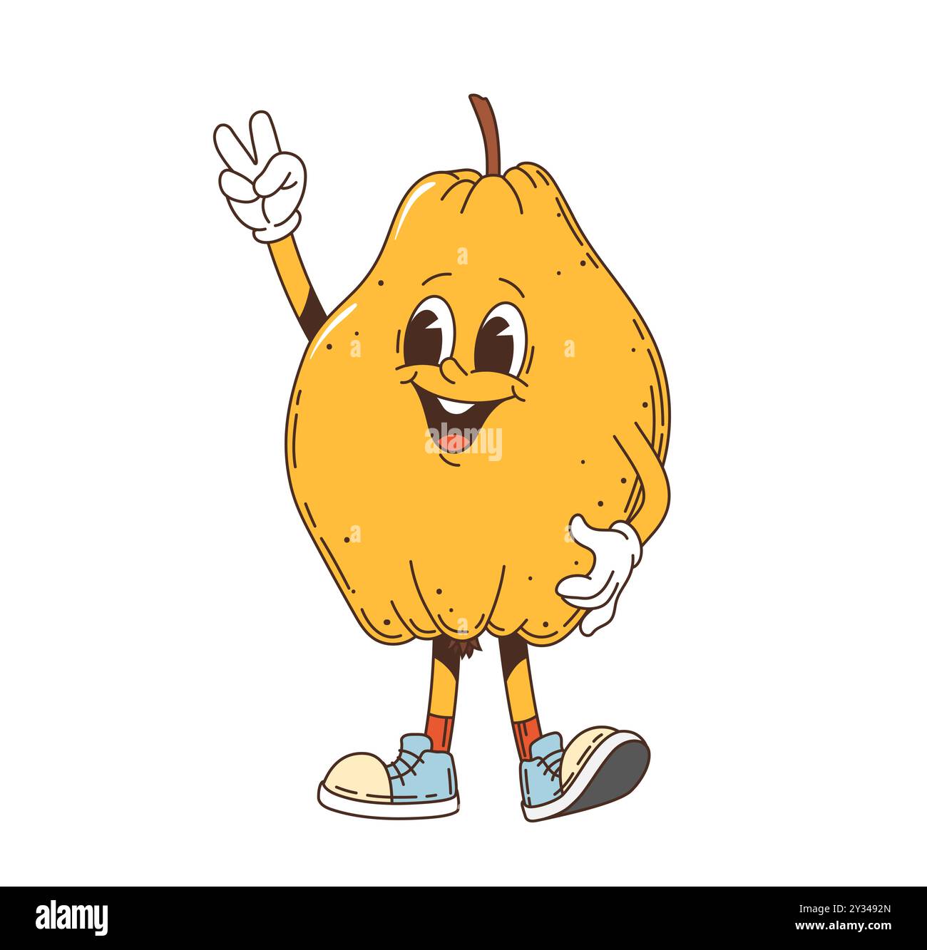Cartoon groovy quince retro character. Isolated vector vintage ripe ...
