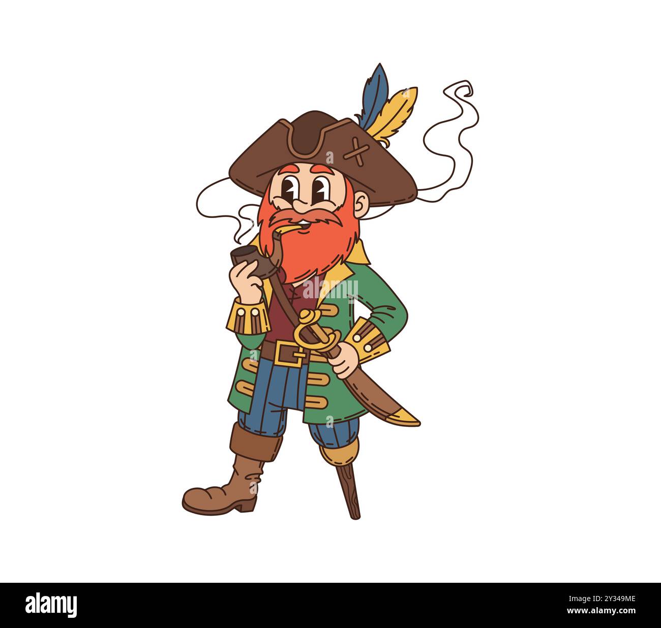 Cartoon groovy pirate and corsair character. Isolated vector cheerful captain personage with a ...
