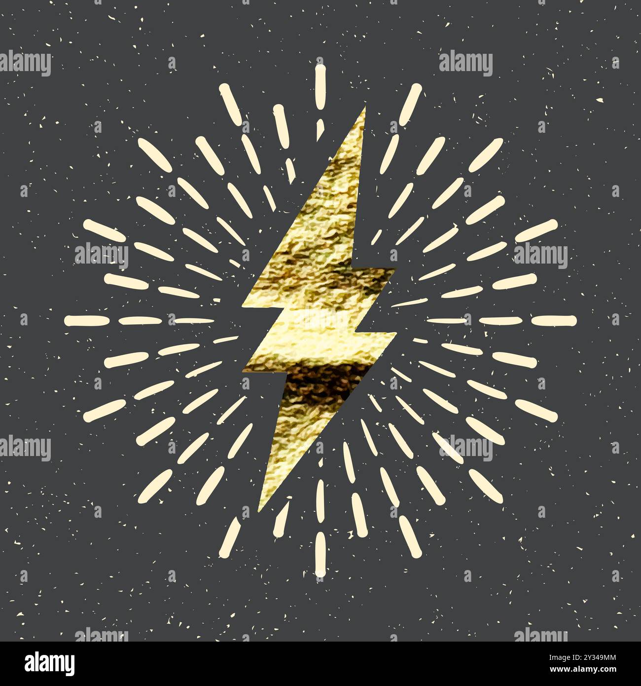 Vintage golden lightning bolt and sun rays. Gold foil texture ...