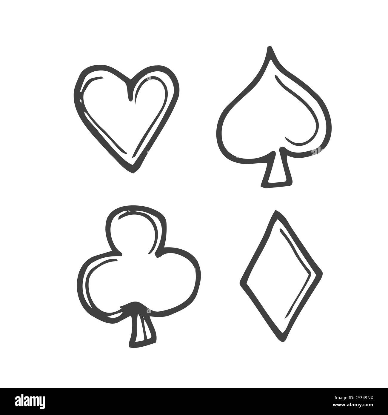 Set of sketch playing card suit icons. Hand drawn illustration ...