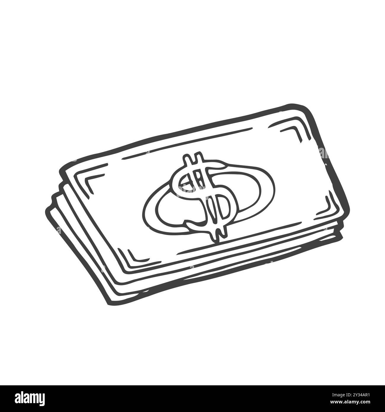 Money cash dollar pile cartoon doodle outline set. Hundreds paper stack ...