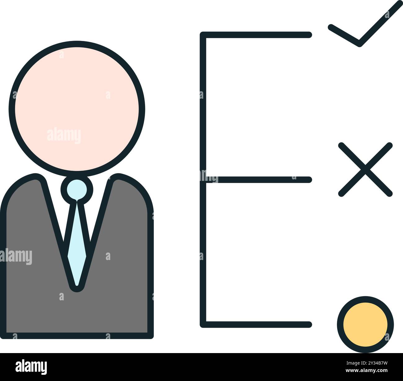 Businessman managing business tasks with checkmarks and crosses on ...